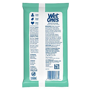 Wet Ones Wipes for Hands & Face, 20 Count Travel Pack (Pack of 5) 100 Wipes Total (Sensitive)