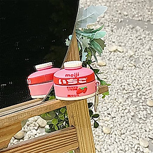 Compatible with Samsung Galaxy Buds2 pro/Buds Live/Buds pro/Buds 2 Charging Box,3D Pink Strawberry Flavor Juice Milk Drink Bottle Silicone Earphone case with Hook