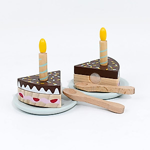 PairPear Birthday Party Cake Playset for Kids,Wooden Toys Play Food