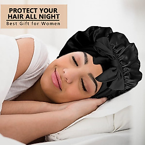 3pcs Satin Bonnets for Black Women, Large Silky Bonnet with Tie Band, Jumbo Braids Bonnet, A