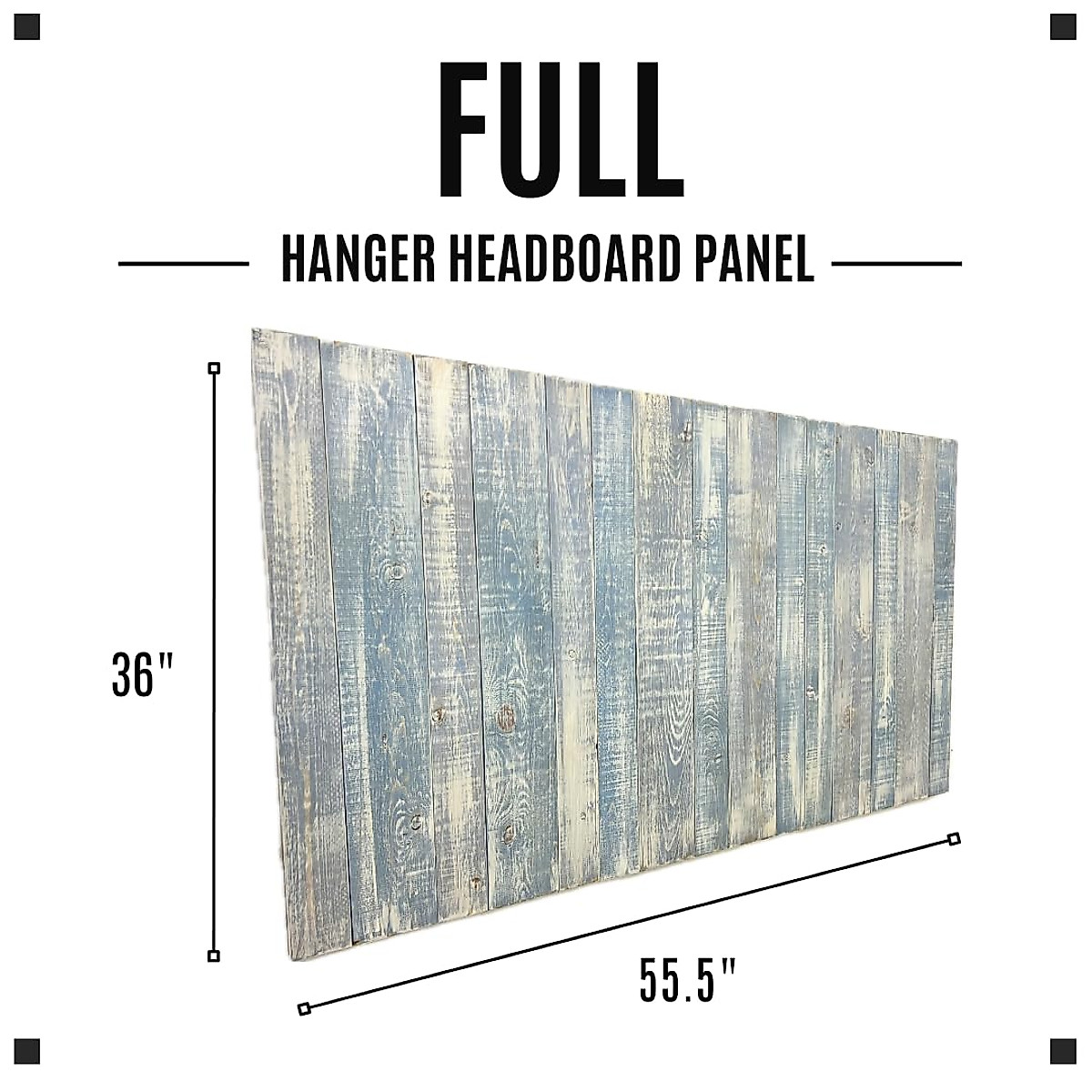 Barn Walls Solid Wood Headboard Full Size, Blue Powderwash Finish with Smooth Natural Wood Grain, Handcrafted Wall-Mounted Panel Head Board, Adjustable Height, Modern Farmhouse Bedroom, Built to Last