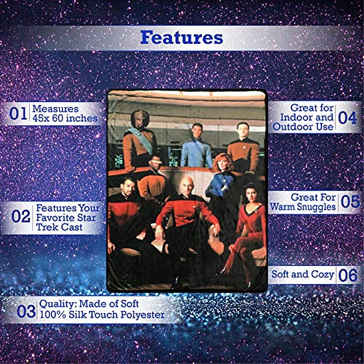 Surreal Entertainment Star Trek The Next Generation Cast Fleece Softest Throw Blanket| Measures 60 x 45 Inches