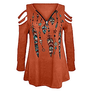 Wirziis Long Sleeve Shirts for Women, Casual Loose Fit V Neck Zipper Tops Sexy Cold Shoulder Trendy Graphic Sweatshirts