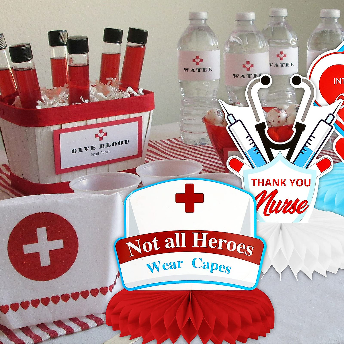 HOWAF 9pcs Nurse Day Party Decorations Honeycomb Centerpieces, Thank You Nurses Table Centerpieces, Nurse Appreciation Week Table Topper for Happy International Day Party Decorations Supplies