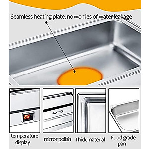 Food Warmer, Chafing Dish Stainless Steel Chafing Dishes, 9L Buffet Server, Catering Food Warmers with 90° Half Clamshell for Parties, Buffets, Adjustable Temperature (1/2 Size Foo