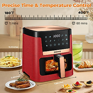 DEIME Air Fryer 7.5 QT 1700W Oilless Oven Healthy Cooker Air Fryers Large Capacity with 12 Presets, Visible Cooking Window, LCD Touch Screen, Customerizable Cooking, Non-Stick Basket (Red)