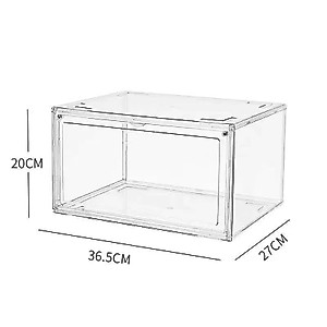 10 Pack Acrylic Ultra Clear Storage Sneaker Shoe Box Stackable Transparent Boxes, Magnetic Door Plastic Sneakerhead Professional Grade Display Case Boot Organizer, Fits US Size 15 Sneakers, Pack of 10