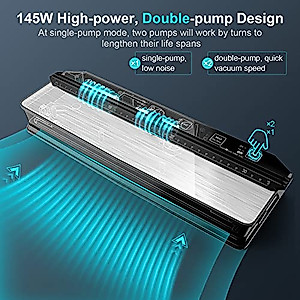 ALACRIS Vacuum Sealer Machine, 5 in 1 Automatic Food Saver with Detachable Cutter, 7mm Sealing Strip & Dual Pumps, Compact and Easy to Clean for Food Preservation (with 15 sealer bags)