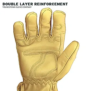 Youngstown Glove Ground Double Layered Leather Work Gloves For Men - Arc Rated, Puncture Resistant - Tan, Medium