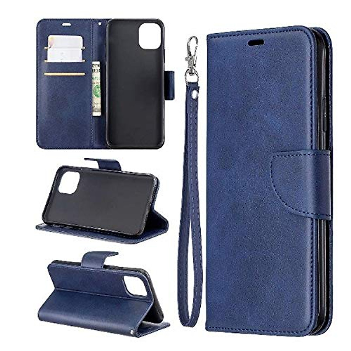 Glow Co, Ltd. 406-1-04 iPhone 11 Notebook Type Case with Strap, Navy, Tempered Glass & Stylus Pen