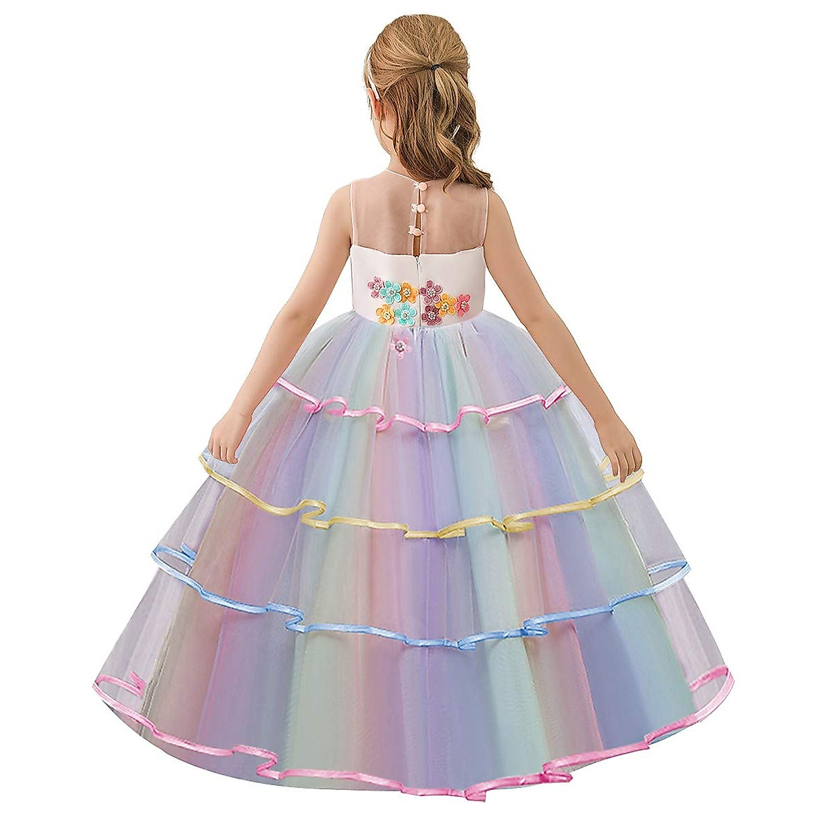 WOCINL Girls Princess Dress Unicorn Outfits Sleeveless Rainbow Party Birthday Wedding Christmas Halloween Carnival Costume Multicolored 4-5T