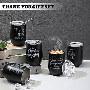 Inbagi Employee Appreciation Gifts 12 oz Stainless Steel Insulated Wine Tumbler Teacher Nurse Coworker Mug with Lids Inspirational Women Male Gifts Father's Day Gift Grad Gift(Black, 10 Pcs)