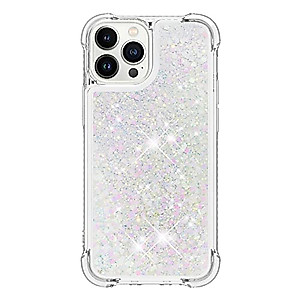 Phone Case Cover Glitter Case Compatible with iPhone 13 Pro Case Compatible with Women Girls Girly Sparkle Liquid Luxury Floating Quicksand Transparent Soft TPU Phone Case Bags Sleeves (Color : Silve