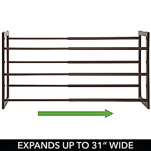mDesign Metal 3 Tier Adjustable/Expandable Shoe and Boot Storage Organizer Rack - Space-Saving, Angled Vertical Storage - Closet, Entryway, Mudroom, Bedroom, Garage - Espresso Brown