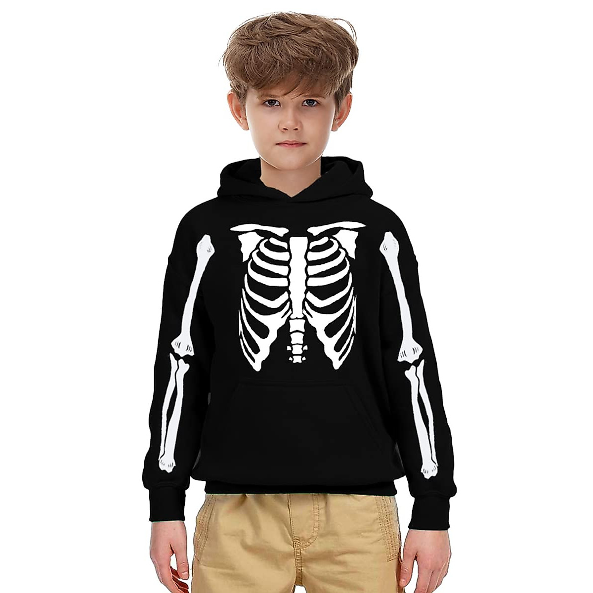 Remimi Kids Halloween Skeleton Sweatshirt Hoodie Boys Girls Long Sleeve Pocket Hooded Pullover Tops 9-10 Years