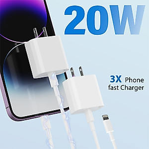 iPhone Charger, 2 Pack 20W PD USB C Wall Fast Charger Adapter with 2 Pack 10FT Long Type C to Lightning Cable Compatible with iPhone 14 13 12 11 Pro Max XR XS X,iPad