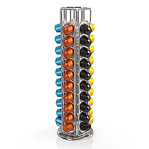 BluePeak Nespresso Carousel - Holds 50 Capsules, OriginalLine Pod Storage - Nifty Nespresso Pods Holder - Coffee Pod Dispenser Organizer Rack Stand, 360-Degree Rotation, Elegant, Modern Chrome Finish
