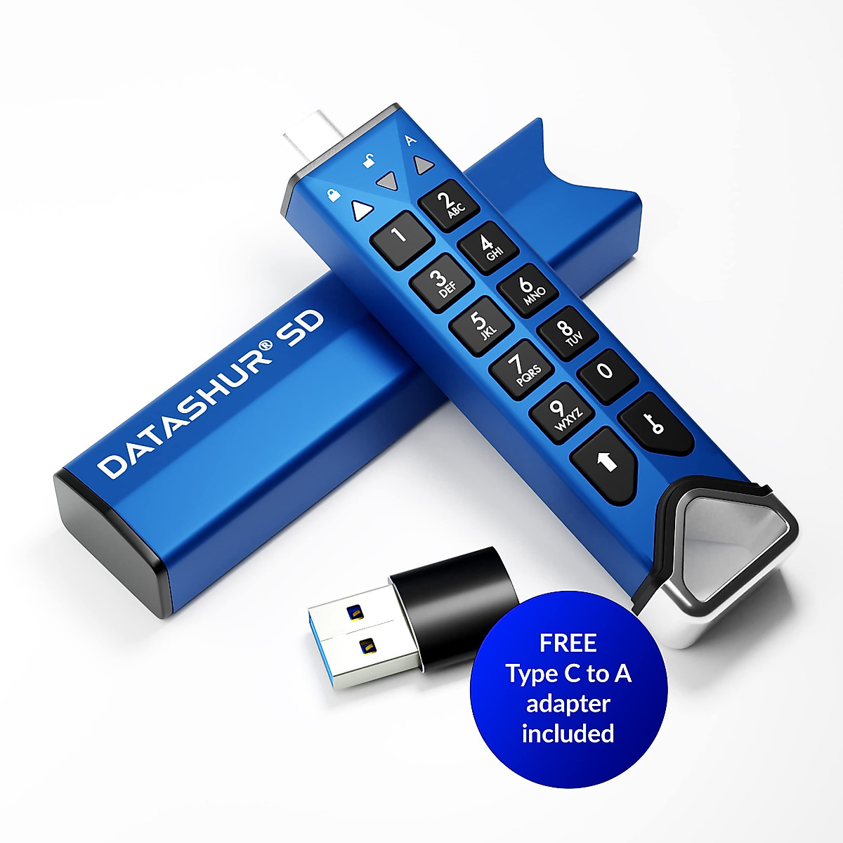 2 Pack iStorage datAshur SD 512GB Encrypted USB Flash Drives with Removable iStorage microSD Cards| KeyWriter License + Free Type C-A Adapter