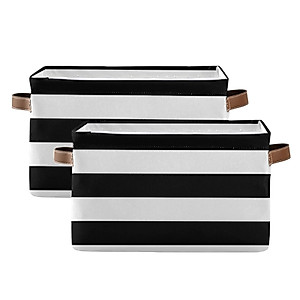 Kigai 2 Pack Foldable Storage Basket Black & White Stripes Foldable Storage Bins for Organizing Shelf Nursery Closet Organizers with Handle Toy Fabric Baskets for Home/Office
