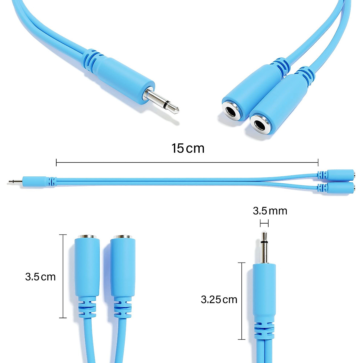 ExcelValley - Mono Splitter Y Patch Cables - TS 3.5mm 1/8" Eurorack Synth Synthesizer [6A-Pack]