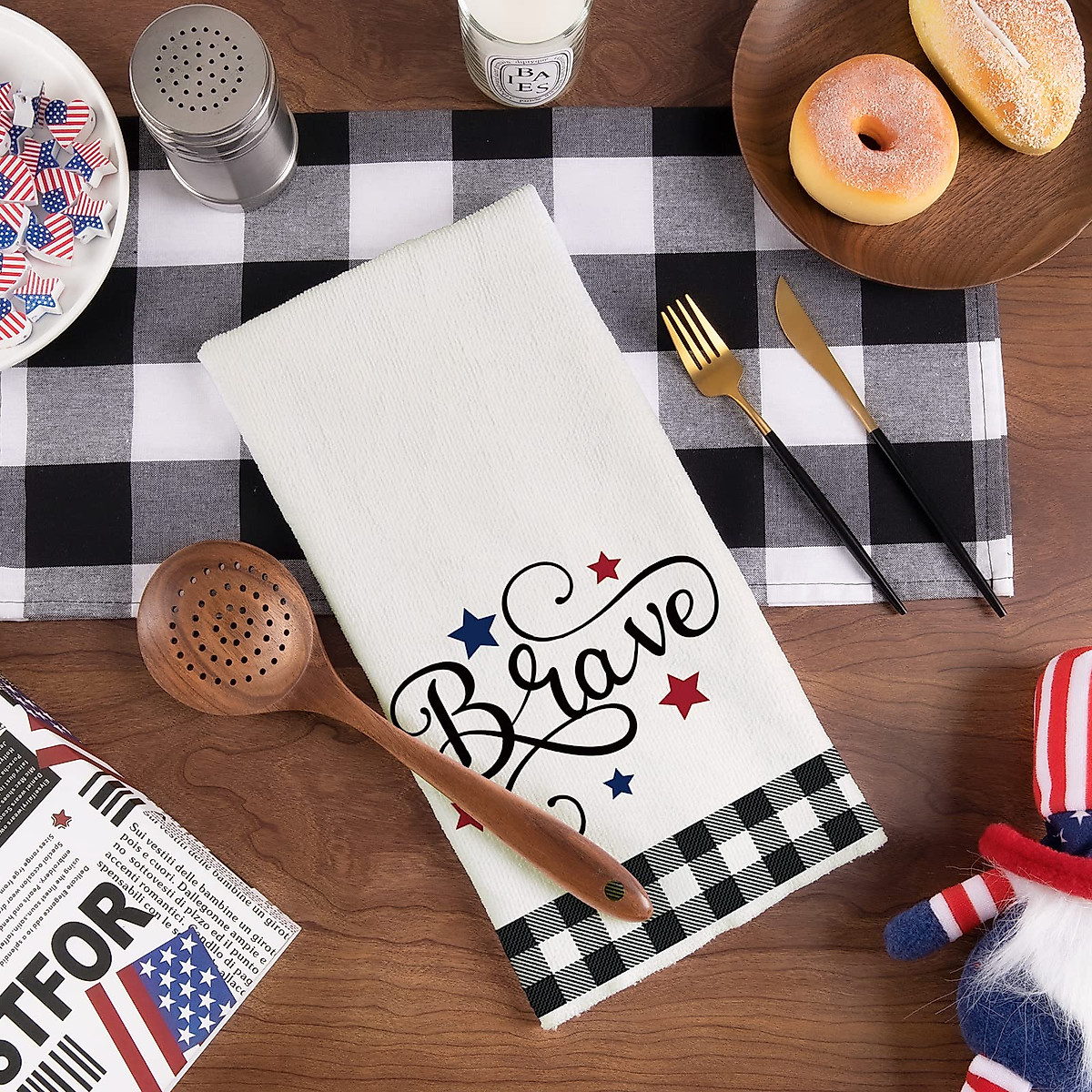 AnyDesign Patriotic Kitchen Dish Towel 18 x 28 in Buffalo Plaids American Flag Truck Dish Cloth Towel 4th of July Decorative Hand Drying Tea Towel for Independence Day Memorial Day, 4Pcs