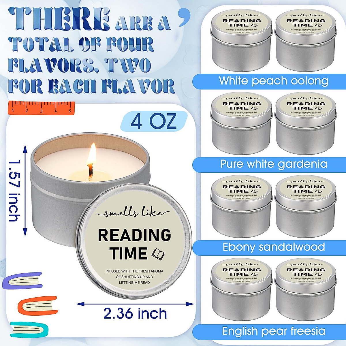 Nuanchu 8 Pcs Book Lover Candles Club Gifts 4 oz Book Scented Candle Reading Time Natural Soy Wax Candles for Book Lovers Librarian Bookish Club Gifts