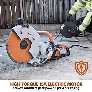 Evolution R300DCT+ 12 Inch Concrete Saw with Water Fed Dust Suppression (Aka Circular Saw, Angle Grinder, Cut Off Saw, Demo Saw, Masonry) Electric, No Gas, 4-1/2" Cut - Incl Premium Diamond Blade