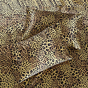 Satin Sheets Twin [3-Piece, Gold Leopard] Hotel Luxury Silky Bed Sheets - Extra Soft 1800 Microfiber Sheet Set, Wrinkle, Fade, Stain Resistant - Deep Pocket Fitted Sheet, Flat Sheet, Pillow Cases