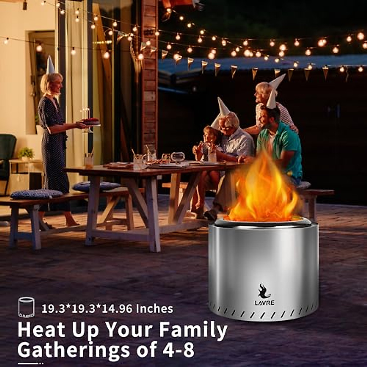 WOXYX Stainless Steel Smokeless Fire Pit,Portable Wood Burning Fireplace with Removable Ash Pan, Large Outdoor Firepit
