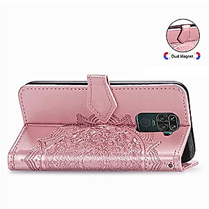 Asdsinfor Compatible with Xiaomi Redmi Note 9 Case Stylish Advanced Wallet Case Credit Cards Slot with Stand for PU Leather Shockproof Flip Magnetic Compatible with Redmi 10X 4G Mandala Rose Gold SD