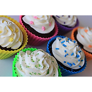 Pantry Elements Silicone Baking Muffin cups with Bonus Gift Storage Jar, 24 Pack, Heavy Duty, Reusable Non-stick, BPA Free Molds, The Original Rainbow Vibrant Silicone Cupcake Liners