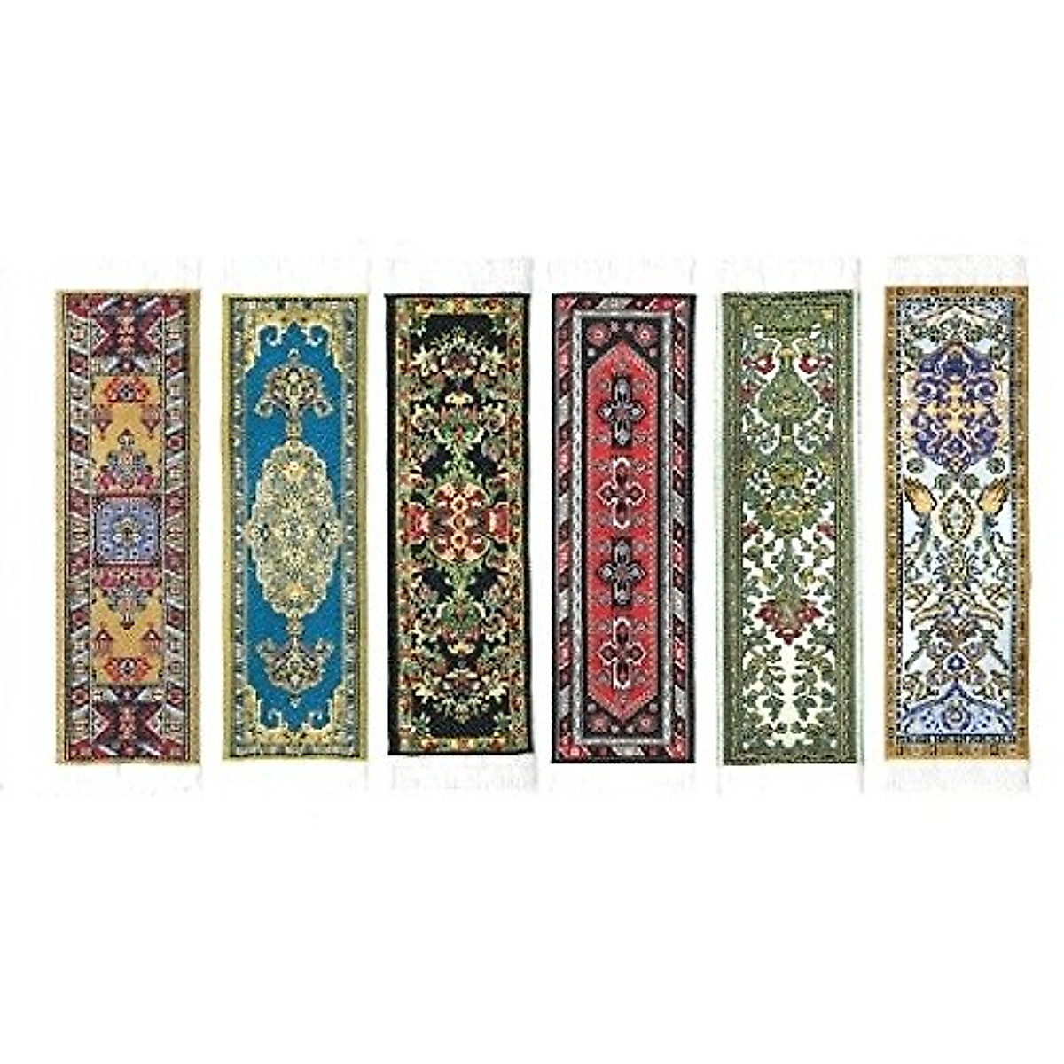 Oriental Carpet Woven Fabric Bookmark - 6 Bookmark Design Collection - Set #2 Beautiful, Elegant, Cloth Bookmarks! Best Gifts & Stocking Stuffers for Men,Women,Teachers & Librarians!