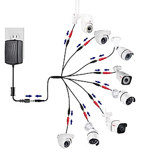Security-01 AC 100-240V to DC 12V 3A Power Supply Adapter with 8 Way Splitter Cable for CCTV Security Camera DVR NVR Led UL Listed FCC