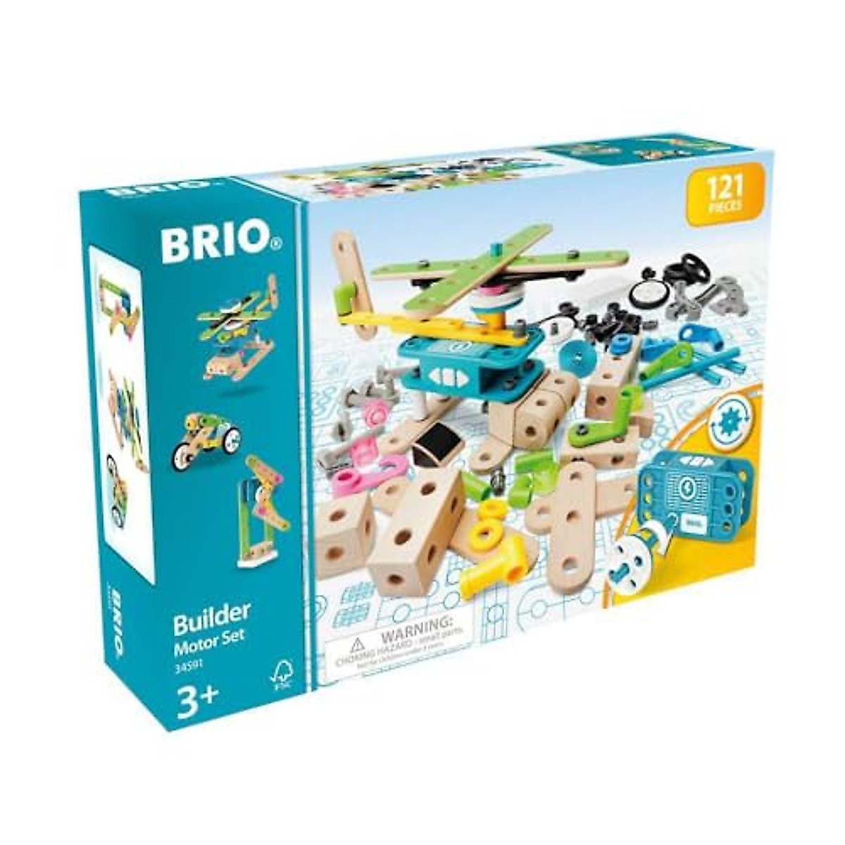 BRIO Builder 34591 - Builder Motor Set - 120 Piece Construction Set STEM Toy with Wood and Plastic Pieces and a Motor for Kids Age 3 and Up