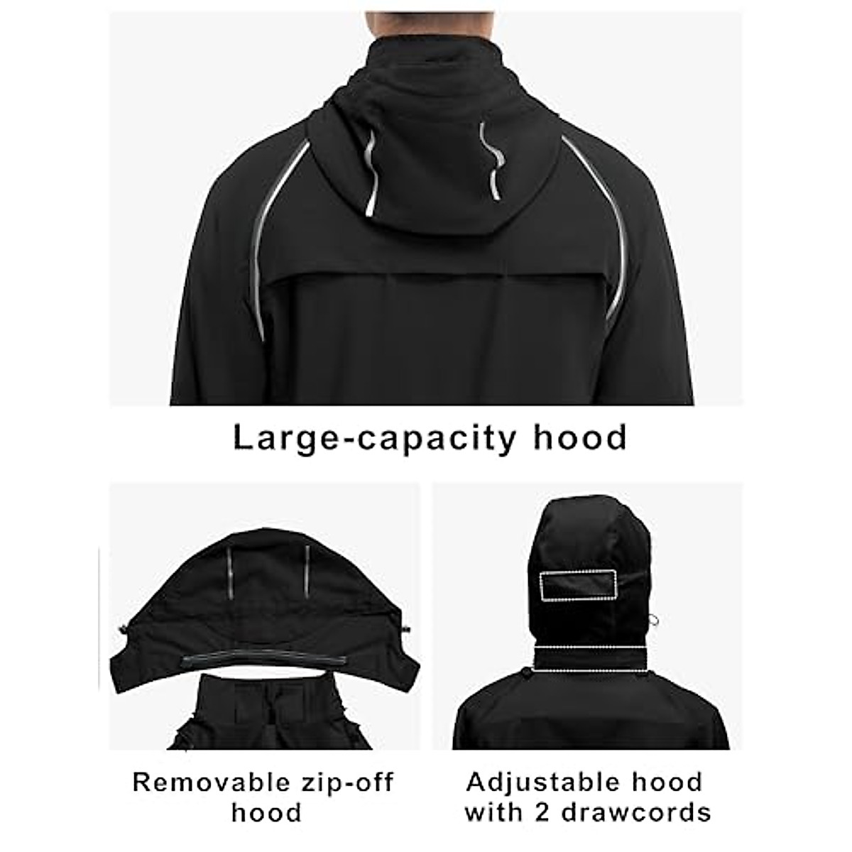 Little Donkey Andy Men's Quick-Dry Running Jacket UPF 50+ Cycling Jacket with Detachable Sleeves and Hood, Water Repellent, Black Size L