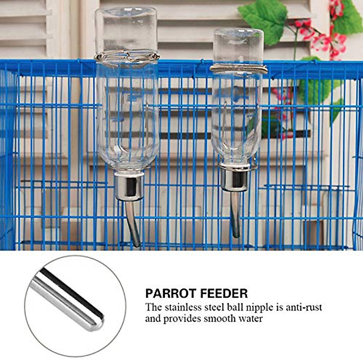 GOTOTOP Parrot Water Feeder Pet Hanging Water Feeding Bottle No Drip Dispenser Pet Supplies with Stainless Steel Ball Nipple for Small Animals Bird Hamster Rabbit Chinchilla Ferret(L)