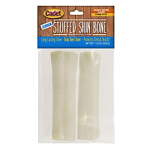 Cadet Junior Stuffed Shin Bones - Highly Digestible, High Protein, Long-Lasting Dog Chew Bone for Aggressive Chewers, Supports Dental Health, - Peanut Butter Flavor, Petite (2 Count)