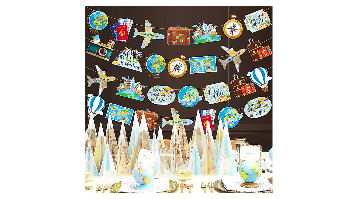 Travel Theme Party Banners - Adventure Awaits Decorations