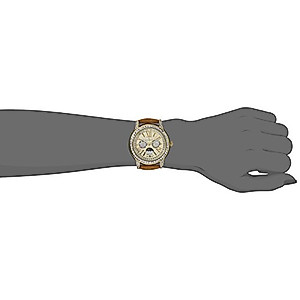 Peugeot Women Crystal Bezel Dress Watch, Day Date Moon Phase Function & Mother of Peal Dial with Roman Numeral, Brown Suede Strap