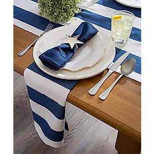 DII Cabana Stripe Outdoor Tabletop Collection, Stain/Wrinkle Resistant & Waterproof, Table Runner, 14x72, Nautical Blue