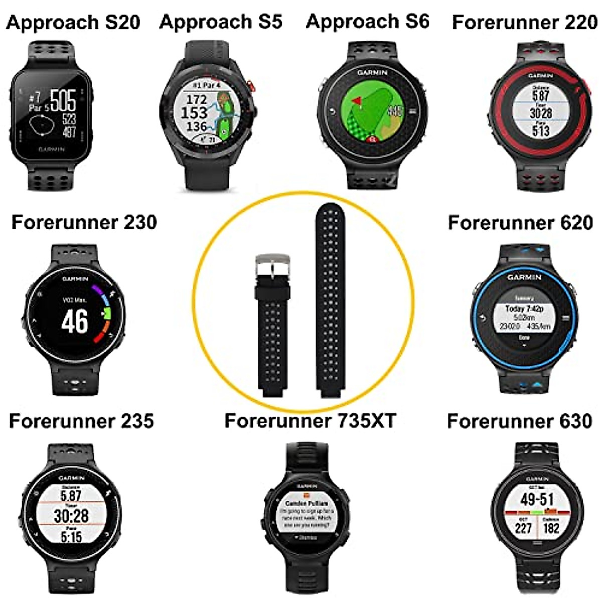 Replacement Smart Wrist Watch Accessory Band Strap for Garmin Forerunner 220/230/235/620/630/735XT/235Lite, One Size