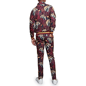 G-Style USA Men's Royal Floral Tiger Track Suit ST559 - Burgundy -Large