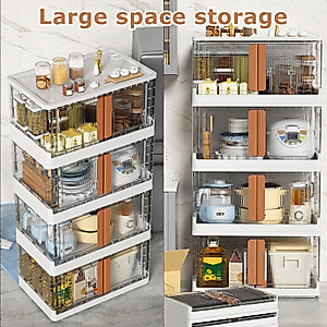 Storage Bins with Lids, Foldable Storage Bins, Clear Grey Wardrobe Closet Organizer, 8.4Gal Stackable Toy Storage, Collapsible Plastic Storage Container with Door, Crate for Book Storage(6 Pack)