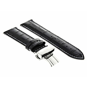 Ewatchparts 22MM BLACK LEATHER WATCH STRAP BAND DEPLOYMENT CLASP COMPATIBLE WITH IWC PILOT PORTUUESE