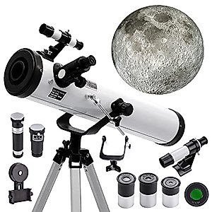 WUEURU Reflector Telescope, 76mm Aperture 700mm AZ Mount Portable Astronomy Refractor Telescope, (35X-525X) Multi-Coated High Transmission Telescope & Adjustable Tripod, Smartphone Adapter
