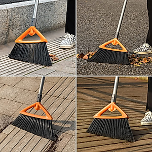 CLEANHOME Outdoor Broom for Sweeping with 2 Heads, Commercial Household Heavy-Duty Long Handle Deck Broom, Indoor Kitchen Broom for Garage Courtyard Lobby Sidewalks Office Home School