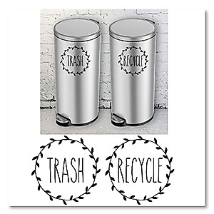 Wreath Style Farmhouse Trash and Recycle Vinyl Wall Decal Sticker for Metal, Aluminum, Steel, Plastic Trash Cans Indoor use