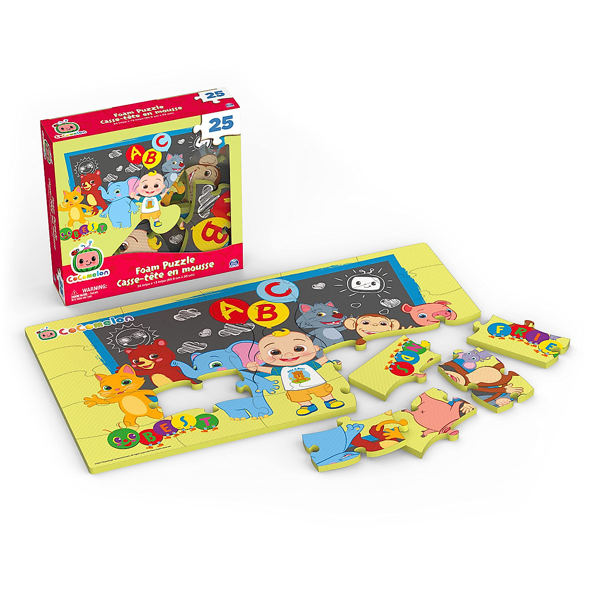 Cocomelon, 25-Piece Jigsaw Foam Squishy Puzzle ABC Best Friends JJ & Animals Musical Show, for Kids Ages 4 and up