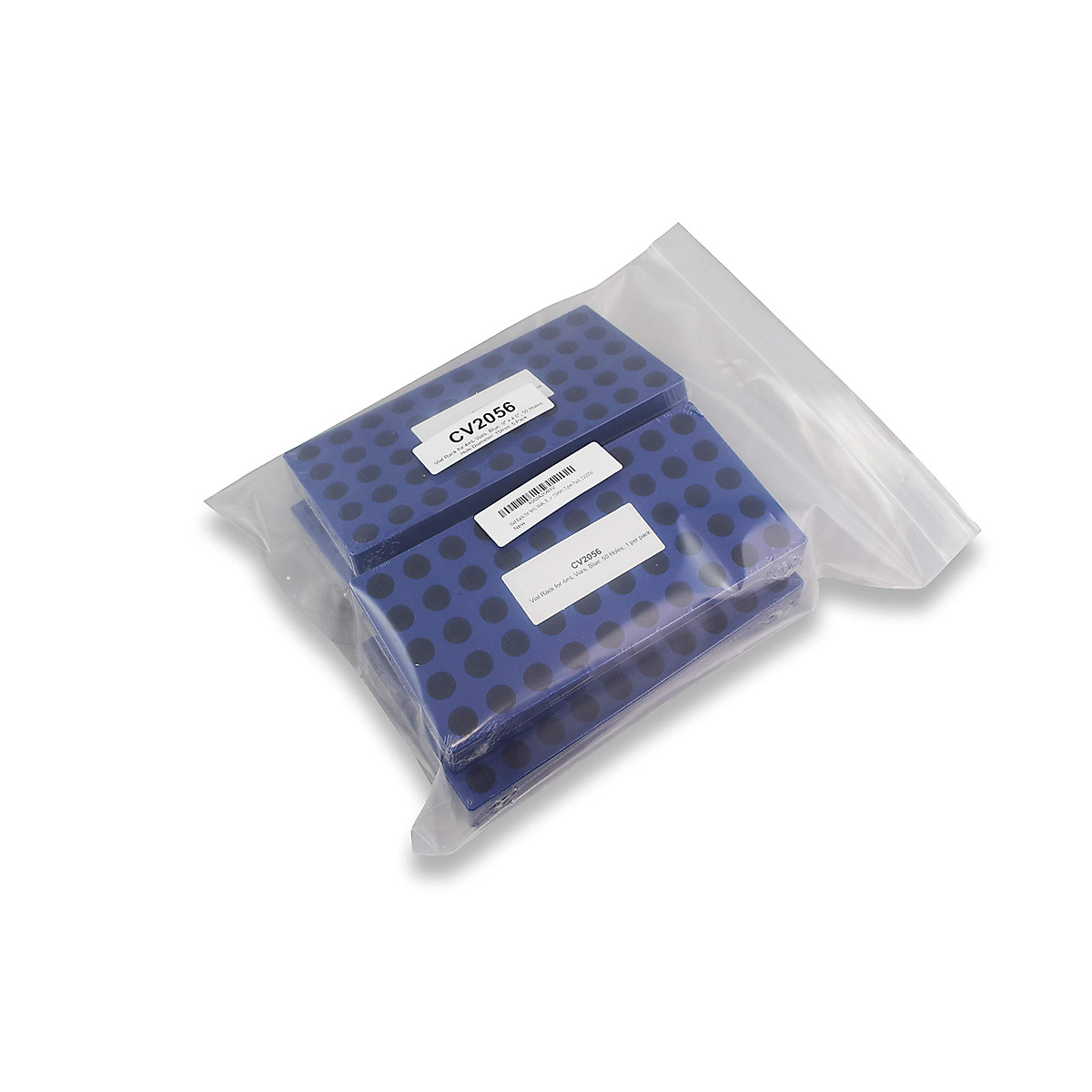 Tisch Scientific Vial Racks for 4mL Vials | 5 Pack | Blue Polypropylene | 9.25" x 4.5" x 1.125" | 50 Holes | Hole Diameter: 15mm | Hole Depth: 22mm | Autoclavable | CV2056