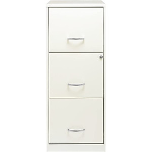Scranton & Co 18" Deep 3 Drawer Metal Vertical File Cabinet, Letter Size, Locking, Home Office, in Pearl White